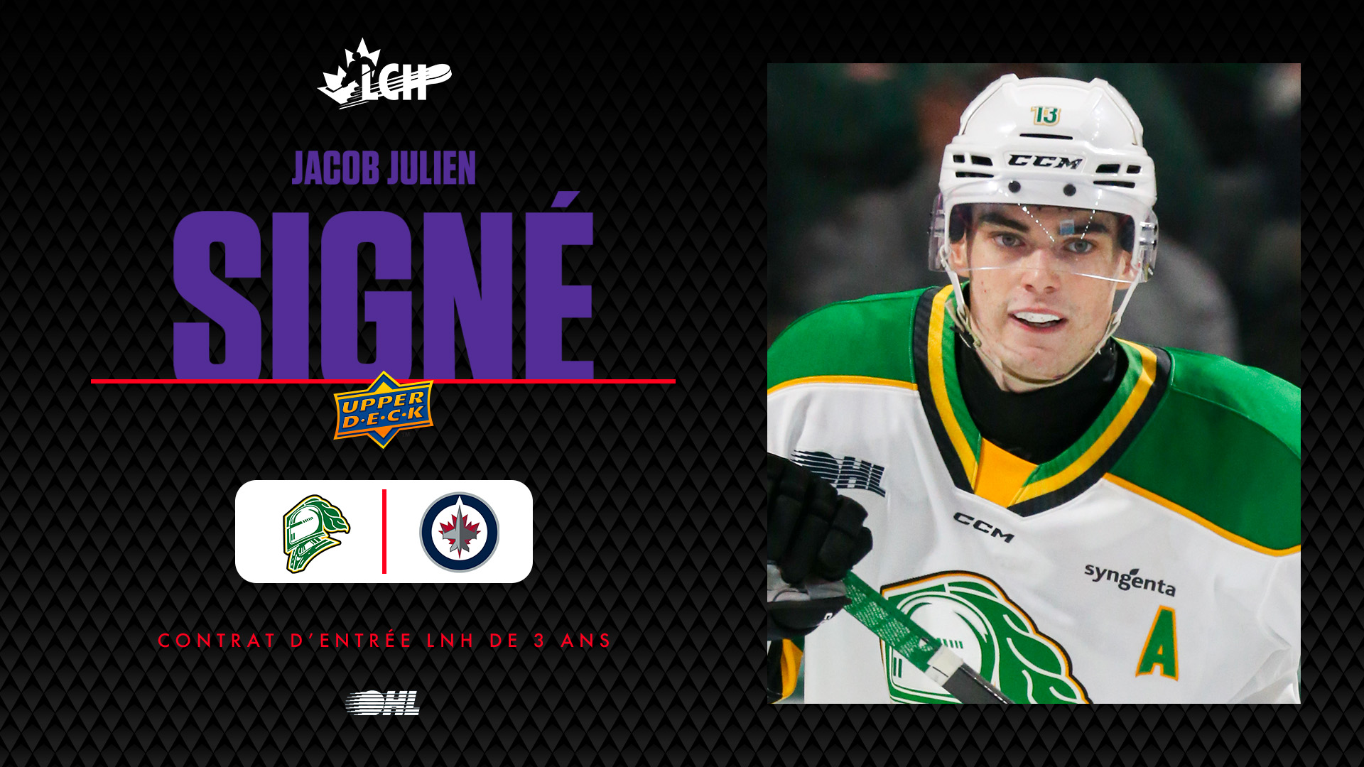 Jacob Julien signe son contrat d’entrée LNH avec les Jets de Winnipeg ...