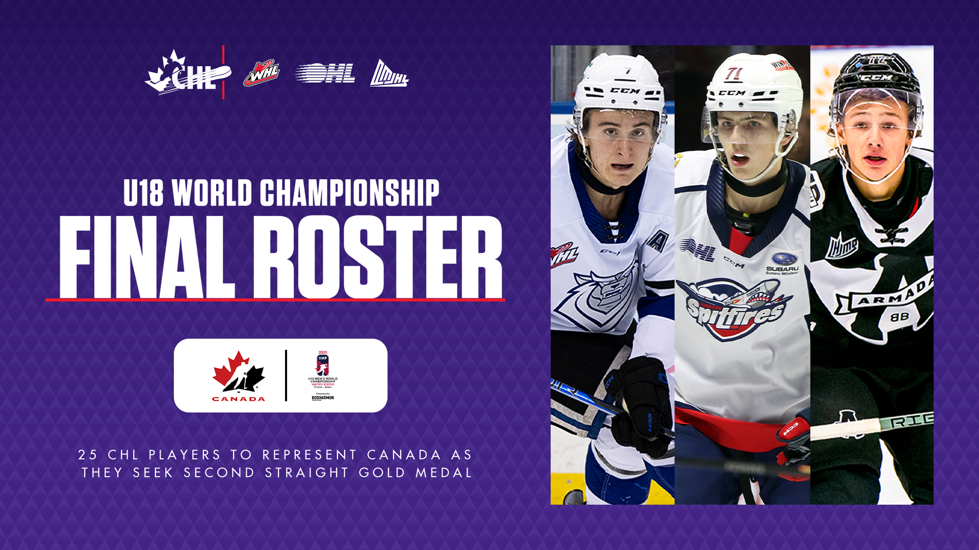 25 CHL players will wear the Maple Leaf as Canada gets set for opening game at the 2025 IIHF U18 ...