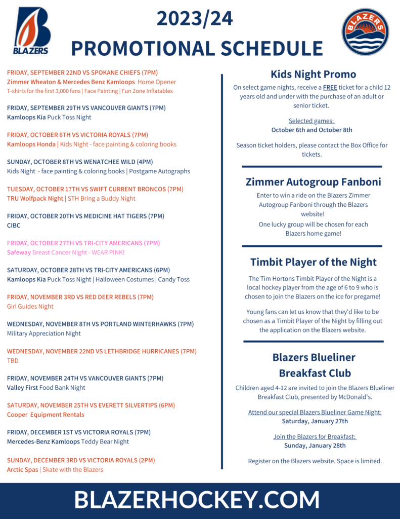 Promotional Schedule - Kamloops Blazers