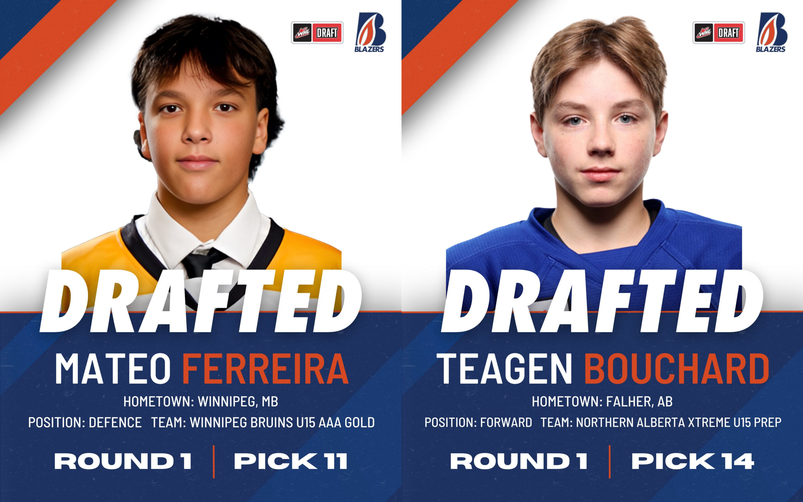 BLAZERS SELECT TWO PLAYERS IN FIRST ROUND OF WHL PROSPECTS DRAFT - Kamloops Blazers