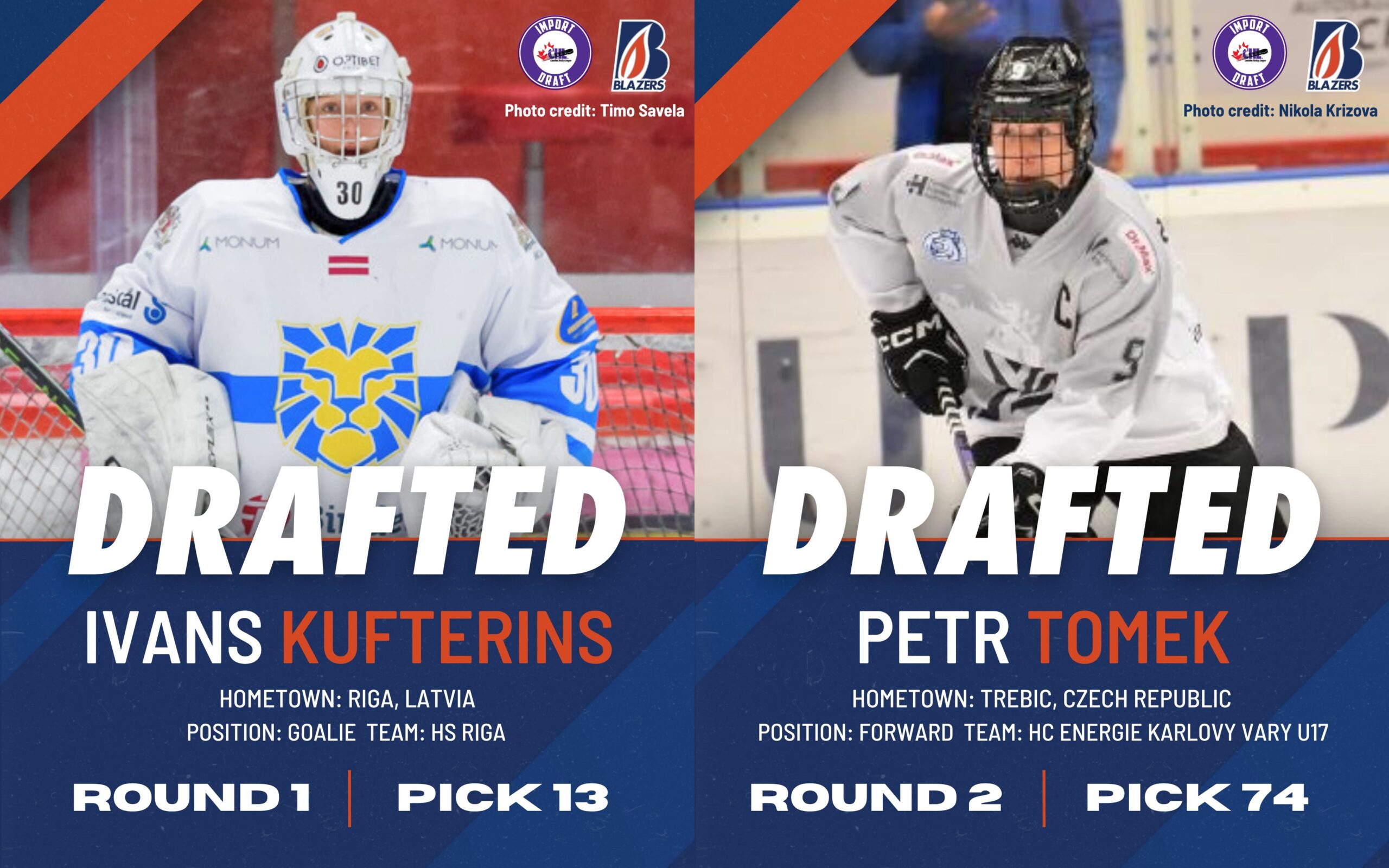 BLAZERS SELECT TWO PLAYERS IN CHL IMPORT DRAFT - Kamloops Blazers