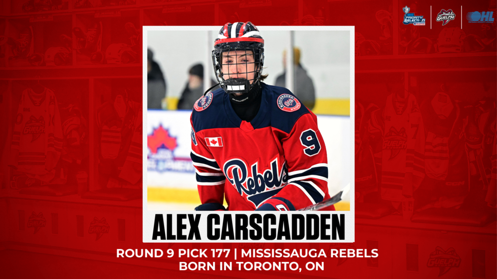 The Guelph Storm select Alex Carscadden 177th Overall - Guelph Storm