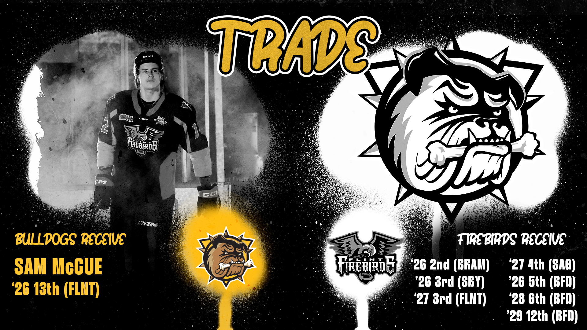 BULLDOGS ACQUIRE SAM MCCUE FROM FIREBIRDS - Brantford Bulldogs