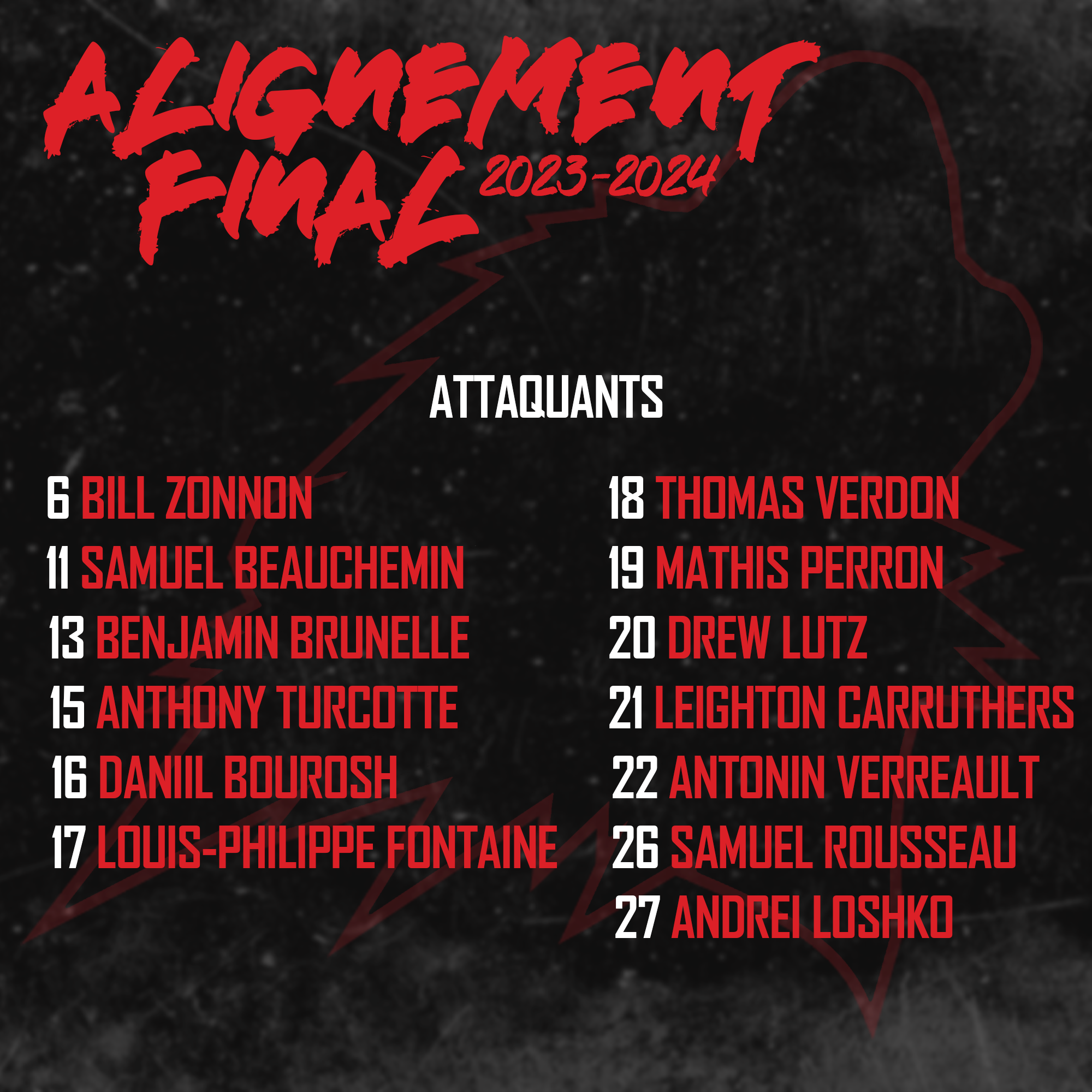 L'ALIGNEMENT FINAL POUR LA SAISON 2023-2024 - Huskies de Rouyn-Noranda