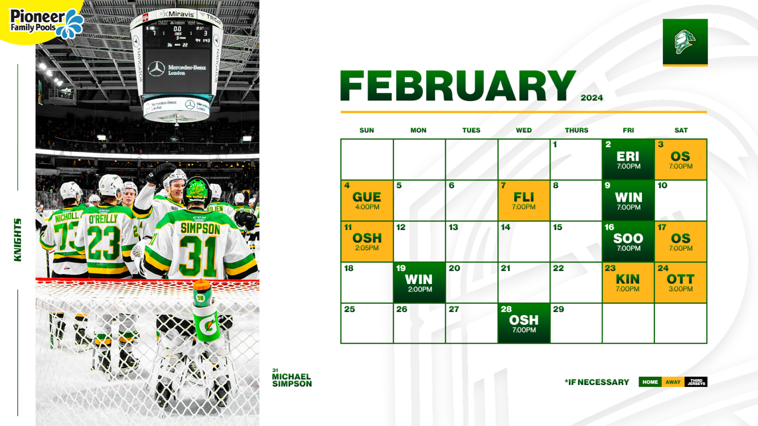 PIONEER POOLS DESKTOP CALENDARS - London Knights