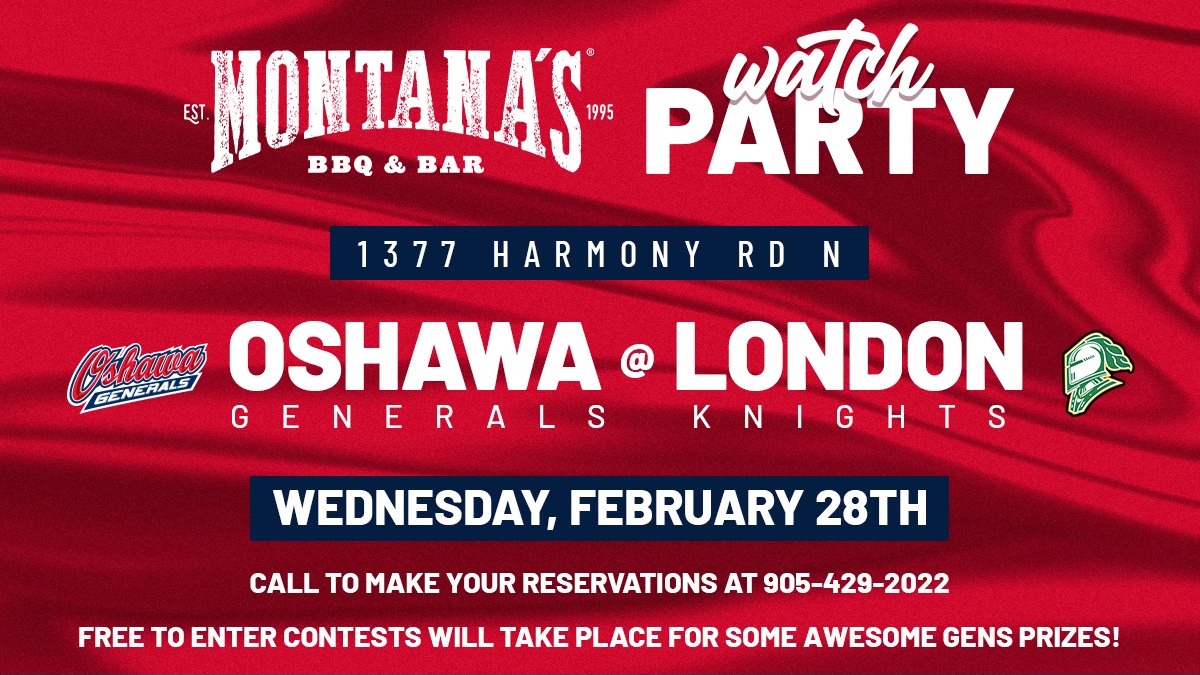 Feb. 28 Generals vs Knights watch party at Montana's Oshawa! - Oshawa ...