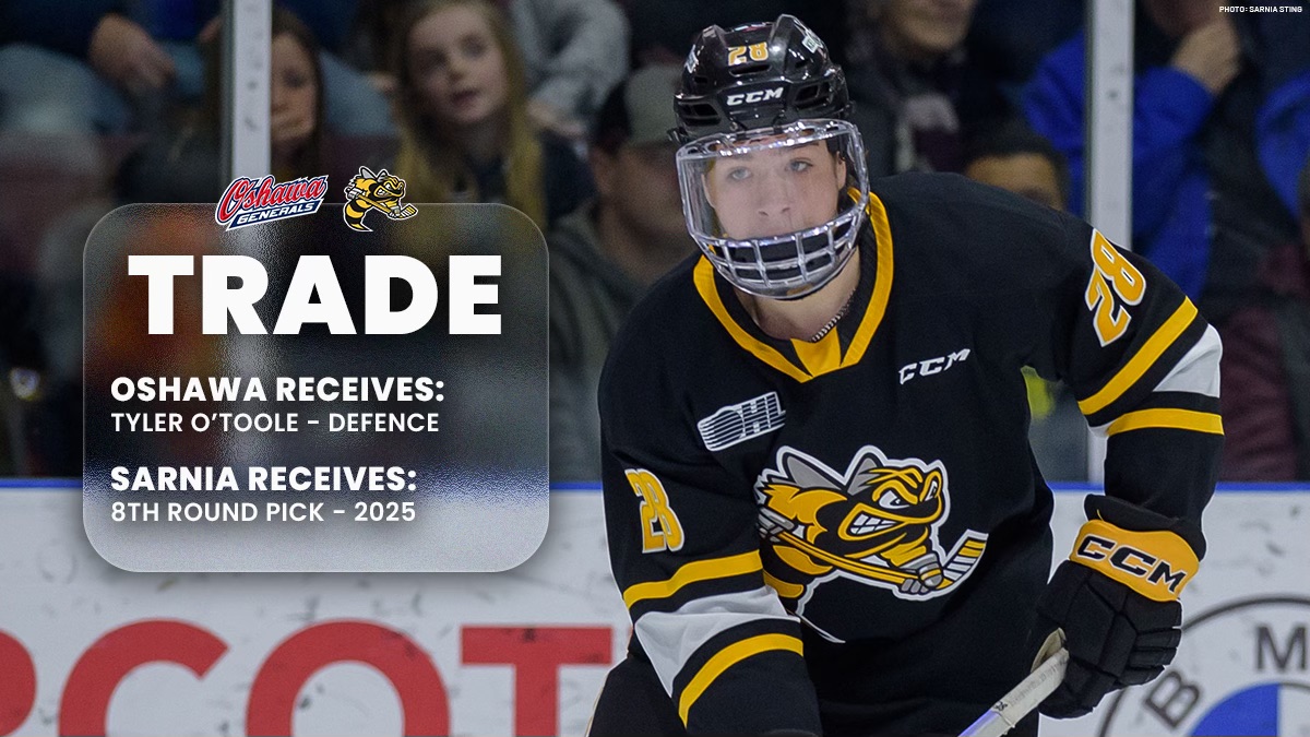 TRADE: Oshawa Generals acquire Tyler O'Toole from Sarnia for an 8th ...