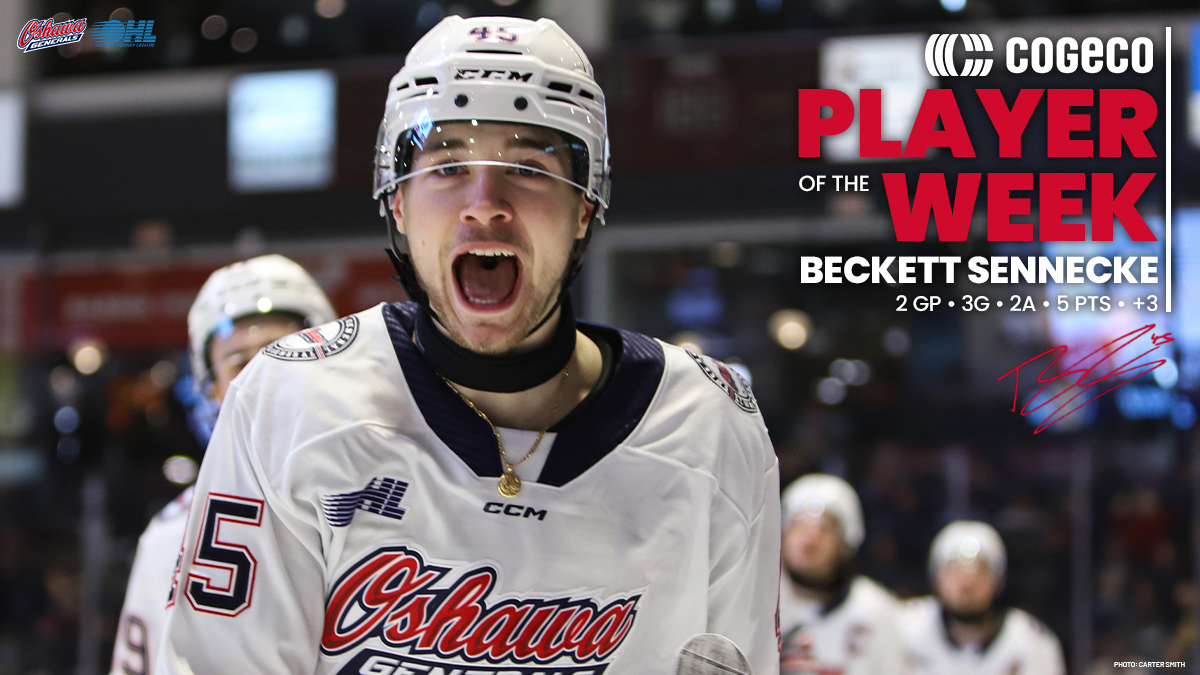 Beckett Sennecke named Cogeco OHL Player of the Week - Oshawa Generals