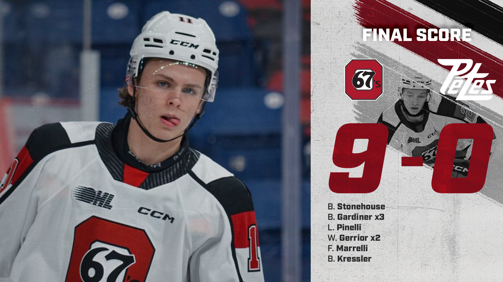 Gardiner’s hat trick helps 67’s steamroll Petes - Ottawa 67s