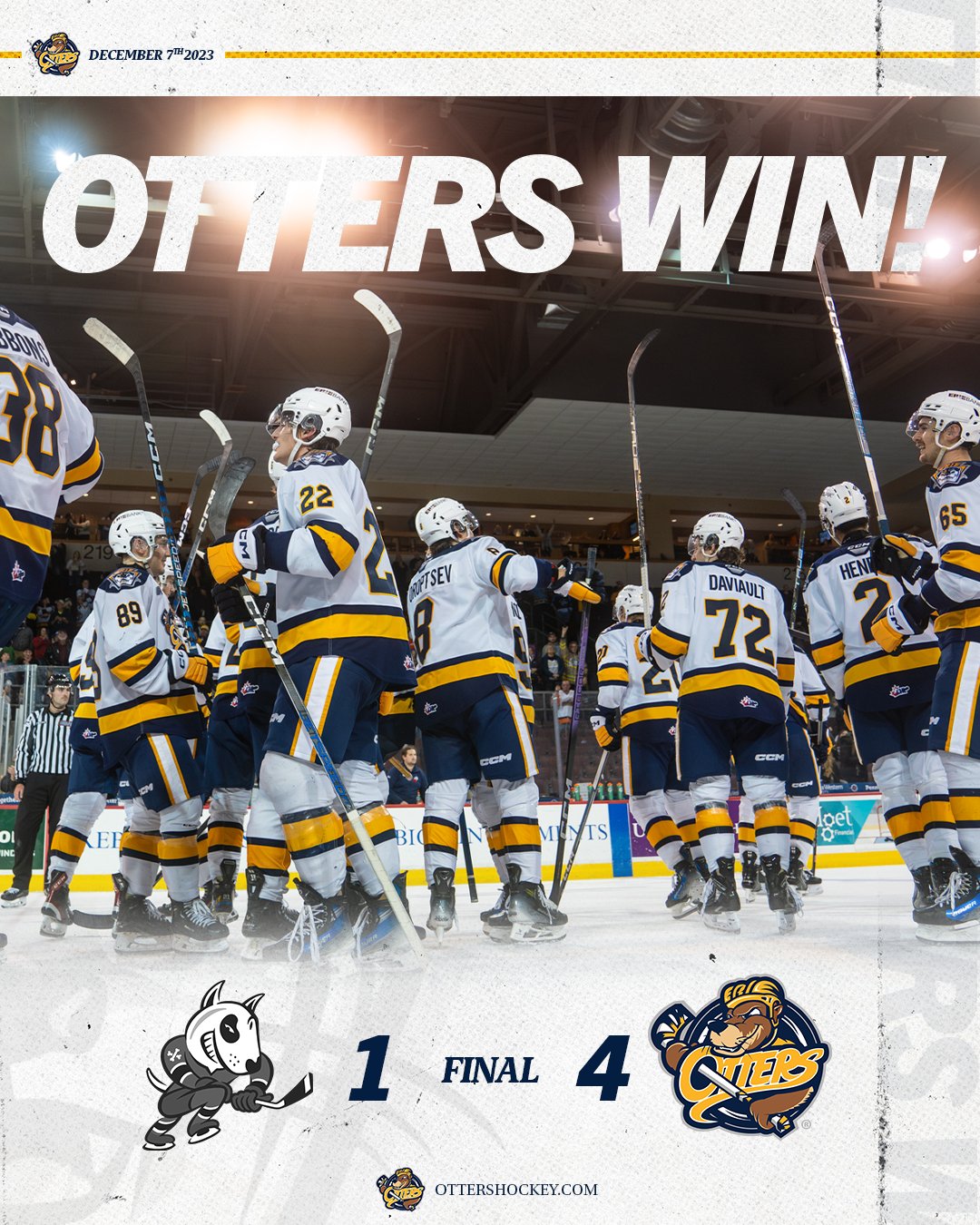 Otters Play Near-Perfect Road Game, Penalty Kill Shines in 4-1 Road Win - Erie Otters