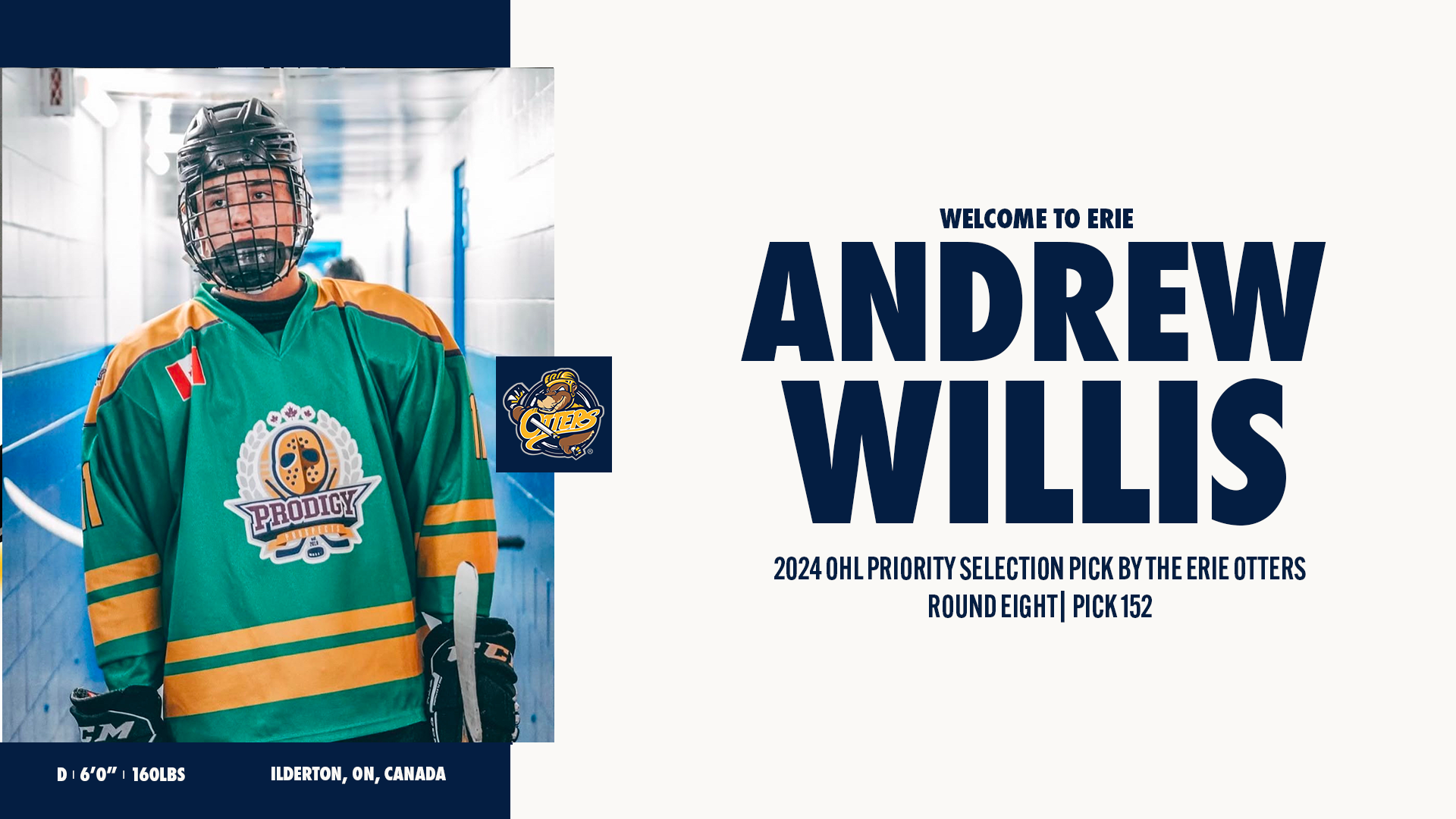 Erie Otters Call-Up, Sign Defenseman Andrew Willis from Port Colborne - Erie Otters