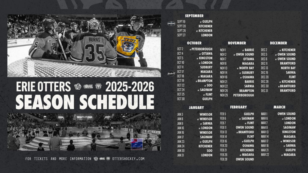 Erie Otters Announce 2025-26 Ontario Hockey League Schedule - Erie Otters