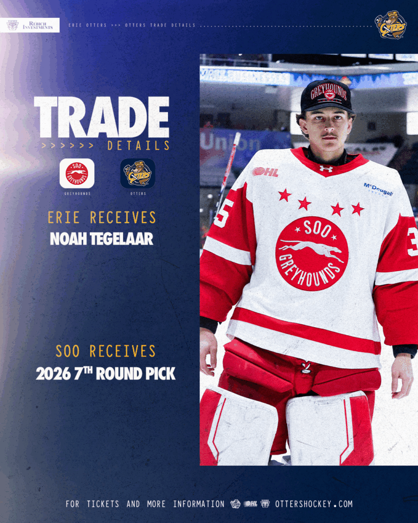 Otters Acquire Goaltender Noah Tegelaar From Greyhounds for Pick - BVM ...