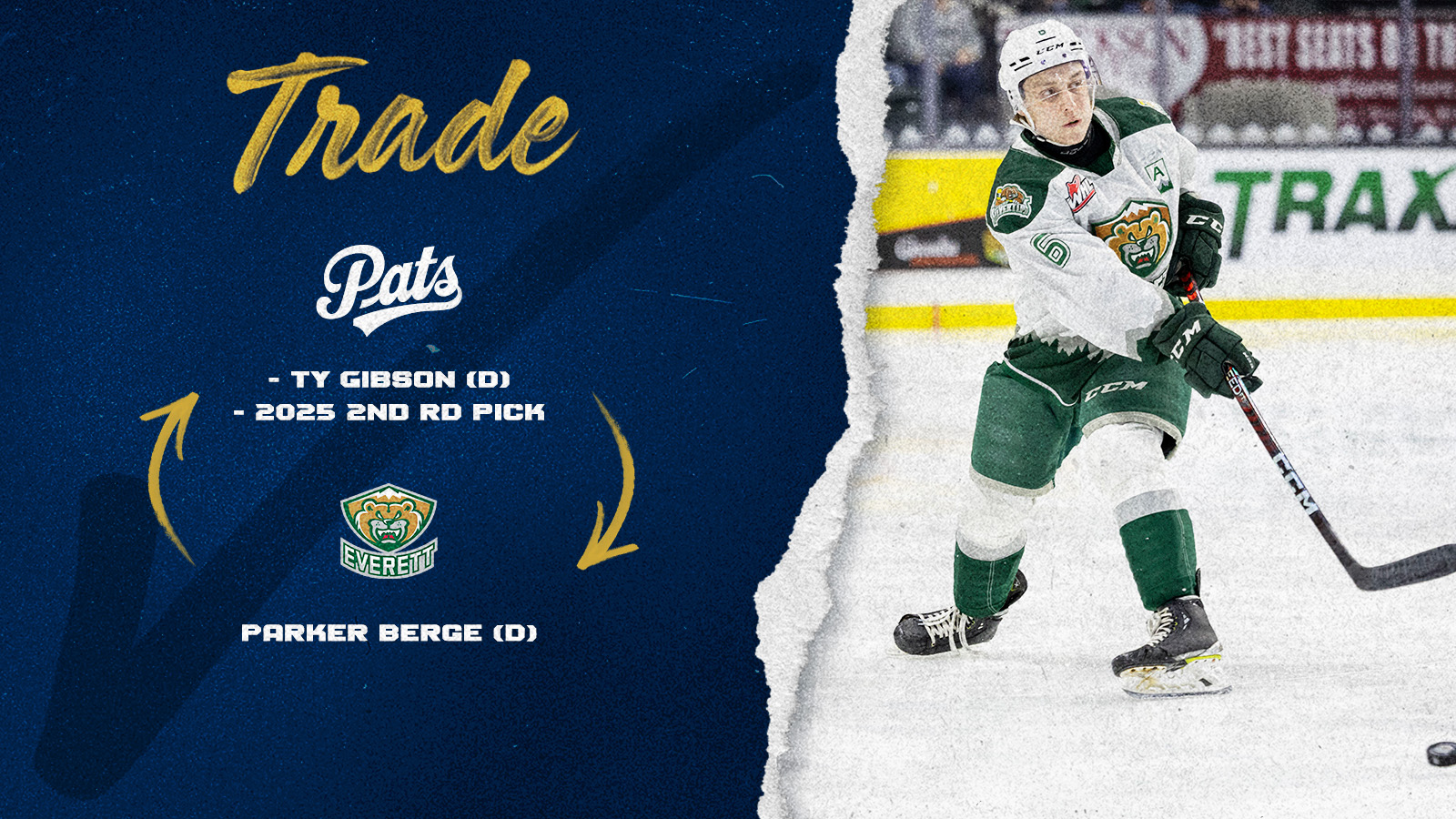 Pats Acquire Ty Gibson And Second Round Pick From Everett For Berge - Regina Pats