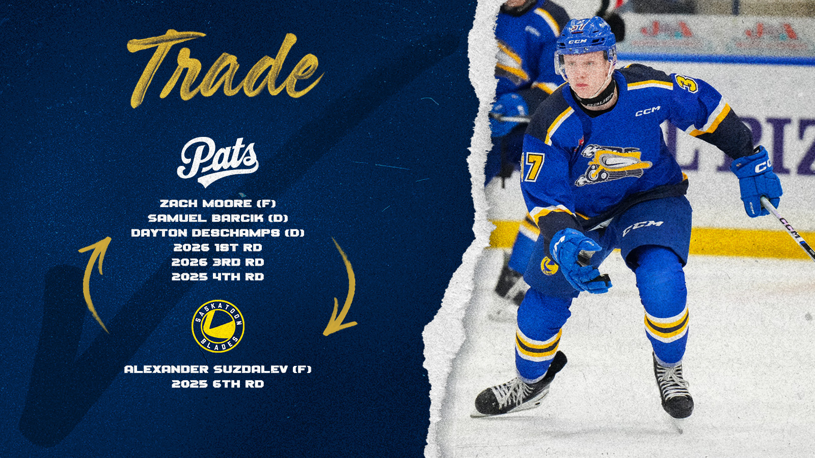 Pats Complete Blockbuster Trade With Blades - Regina Pats