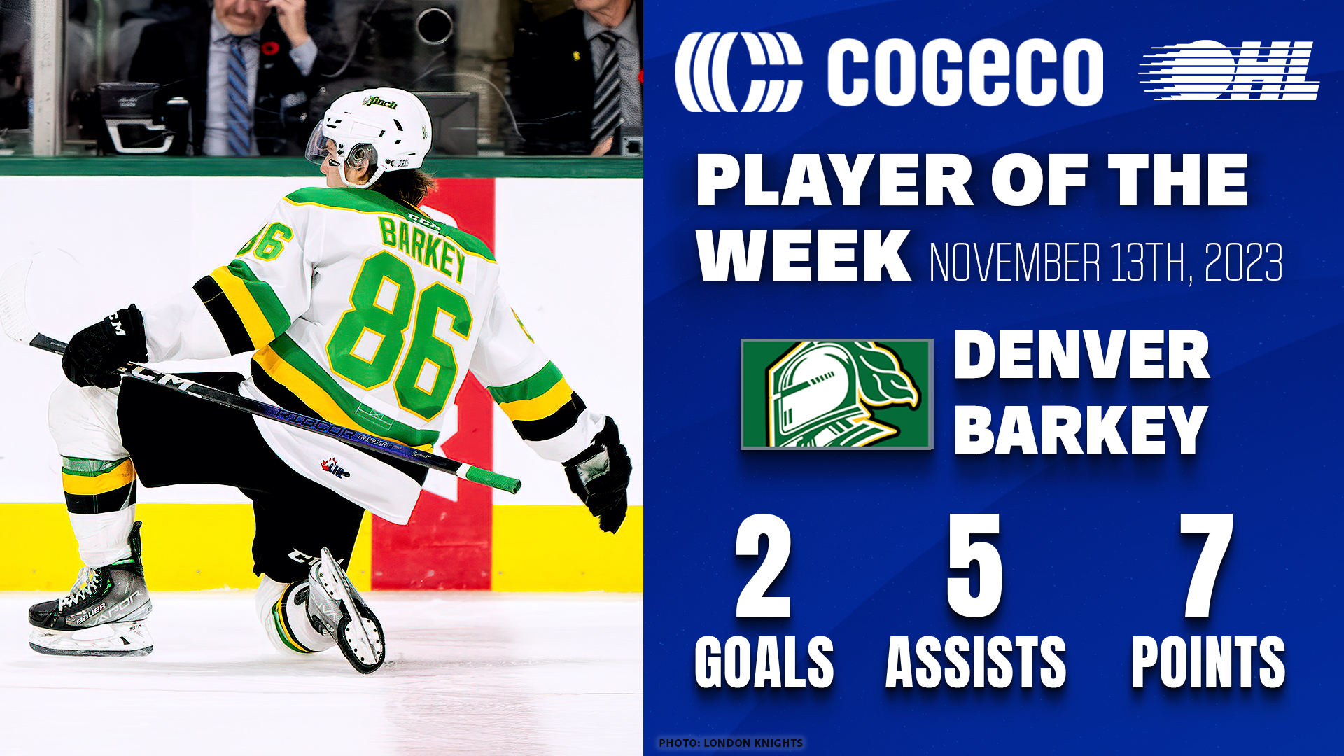 Knights' Denver Barkey named Cogeco OHL Player of the Week - Ontario ... Knights' Denver Barkey named Cogeco OHL Player of the Week - Ontario ...