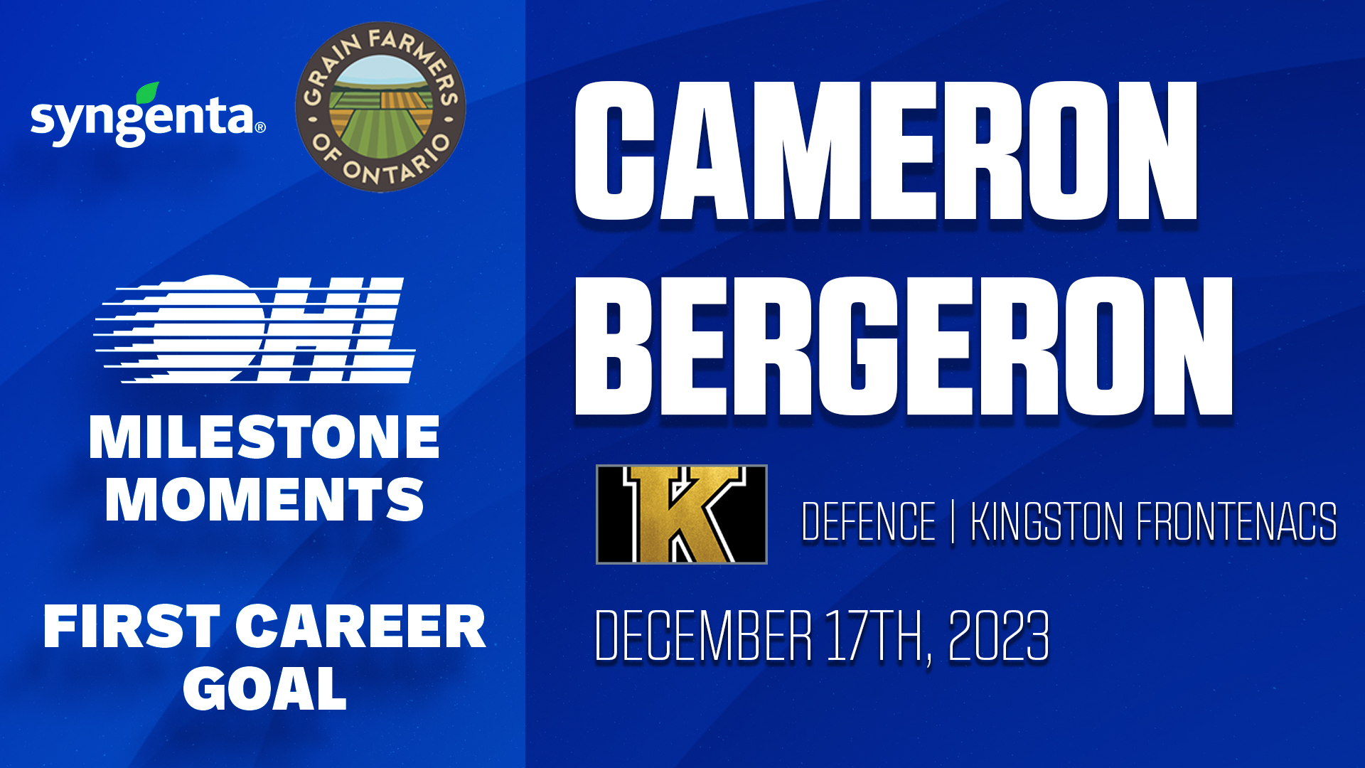 OHL Milestones | Cameron Bergeron | First Career Goal - Ontario Hockey ...