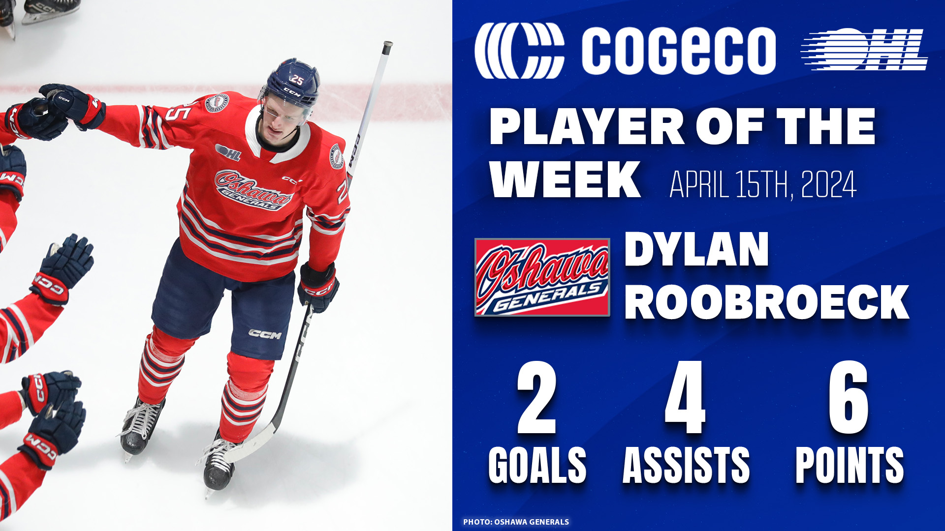 Generals' Dylan Roobroeck named Cogeco OHL Player of the Week - Ontario ...