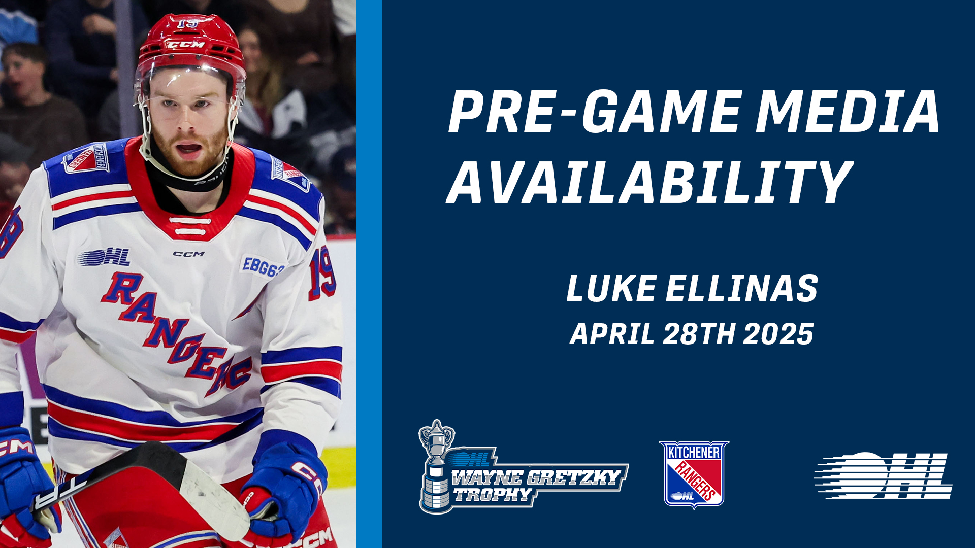 OHL Pre-Game Media Availability: Luke Ellinas (Kitchener Rangers ...