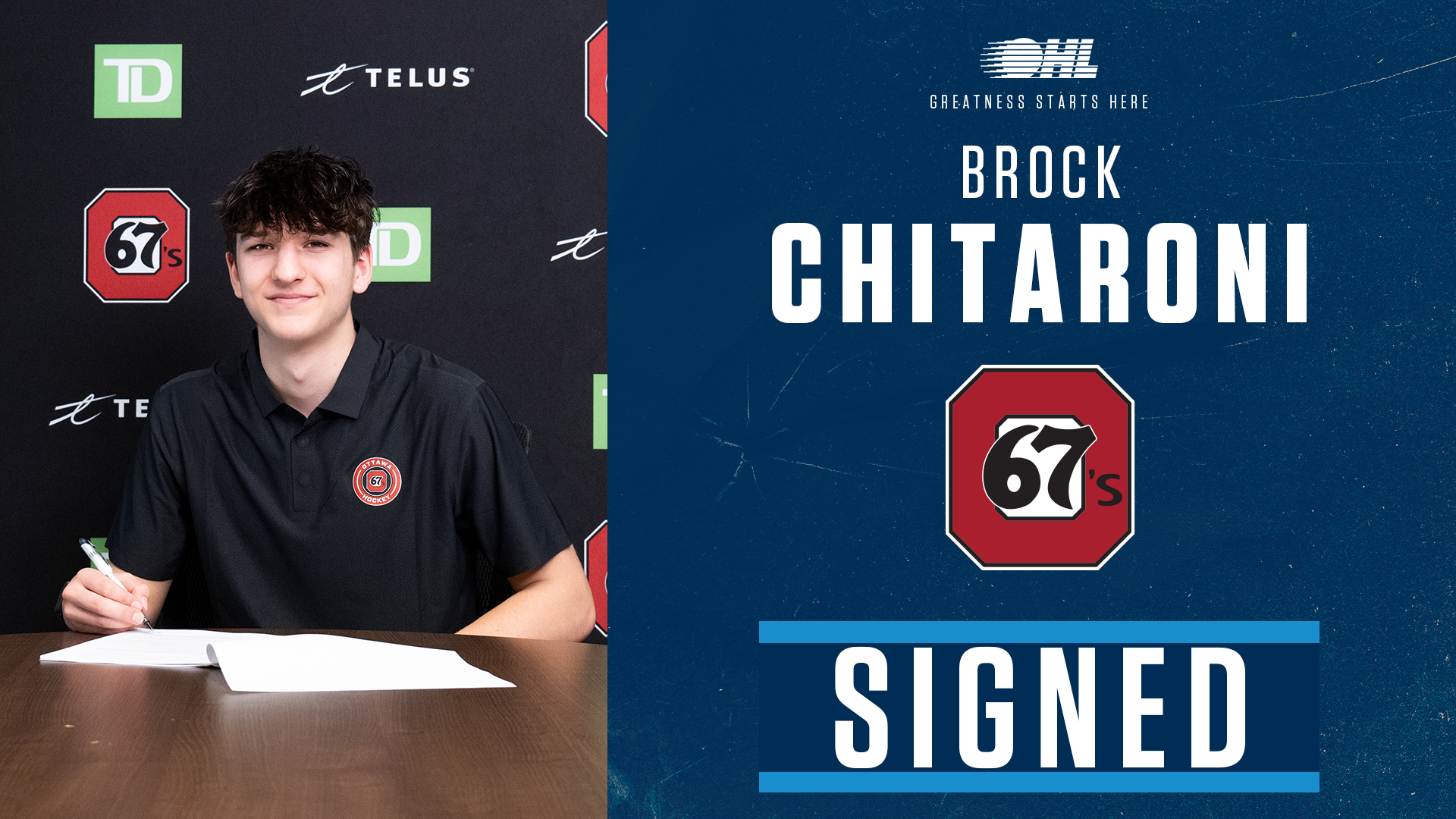 67's sign 2025 third overall pick Brock Chitaroni - Ontario Hockey League