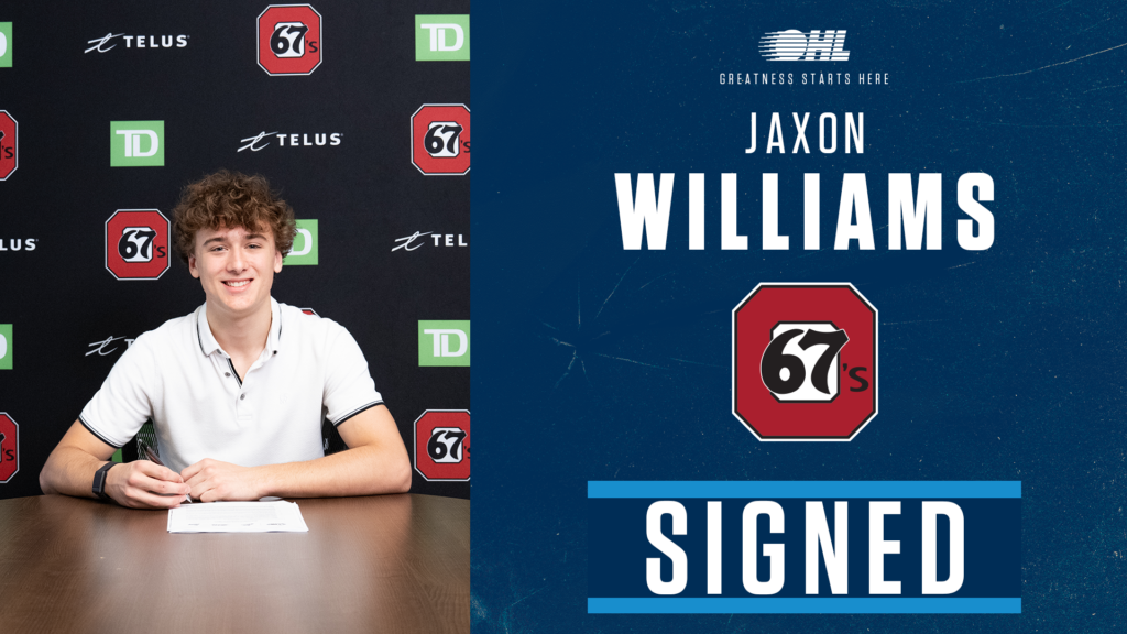 67's sign 10th round pick Jaxon Williams - Ontario Hockey League