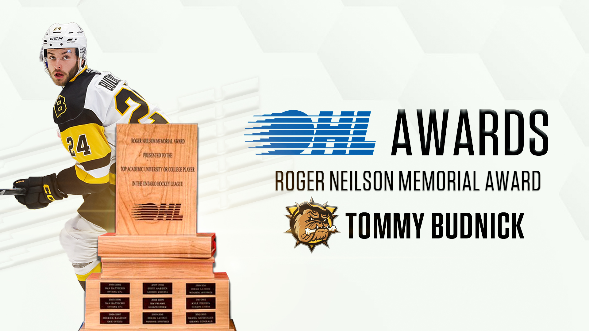 Bulldogs' Thomas Budnick wins Roger Neilson Memorial Award as OHL's Top ...