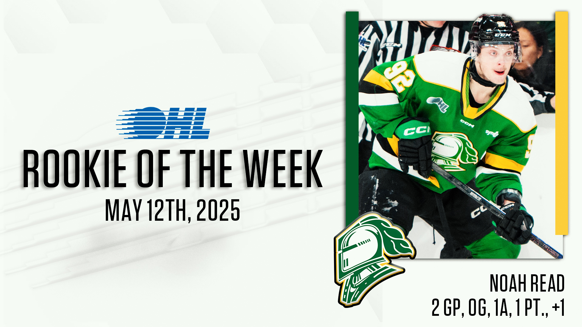 Knights’ Noah Read named OHL Rookie of the Week - Ontario Hockey League