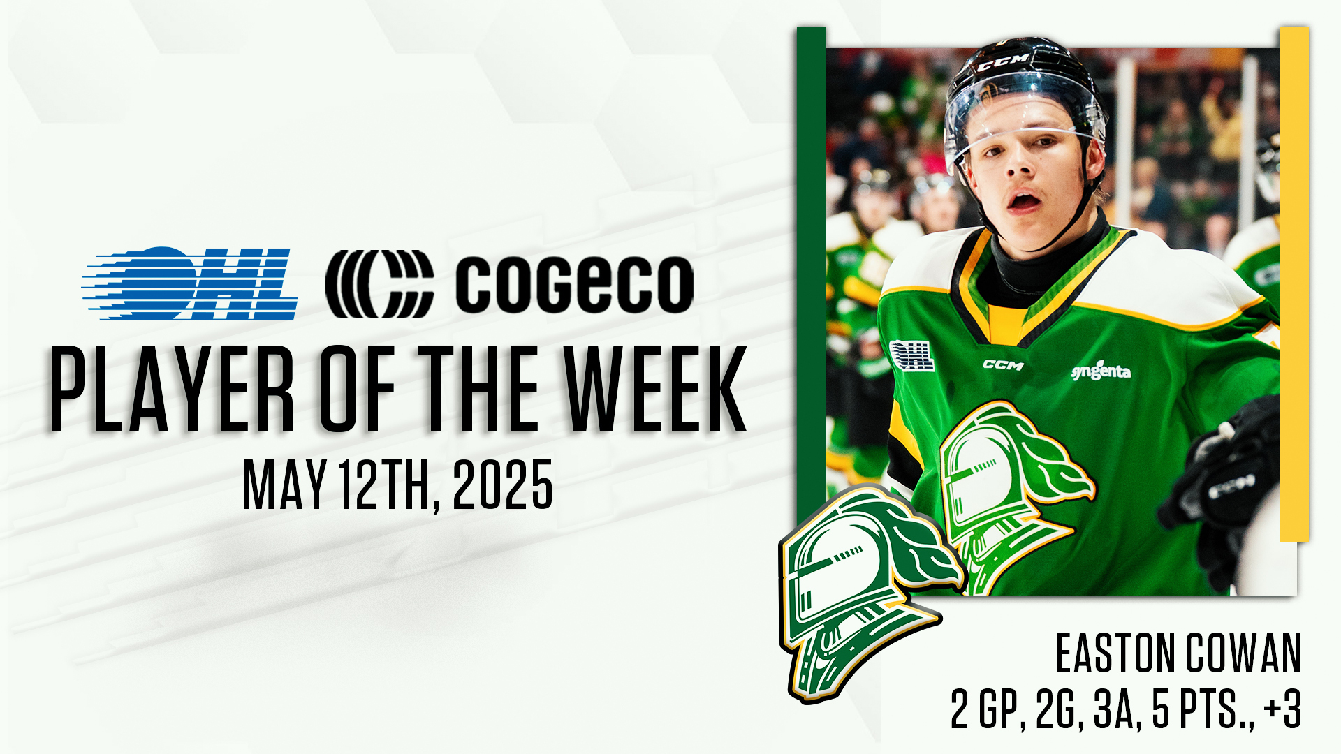 Knights’ Easton Cowan named Cogeco OHL Player of the Week - Ontario ... Knights’ Easton Cowan named Cogeco OHL Player of the Week - Ontario ...