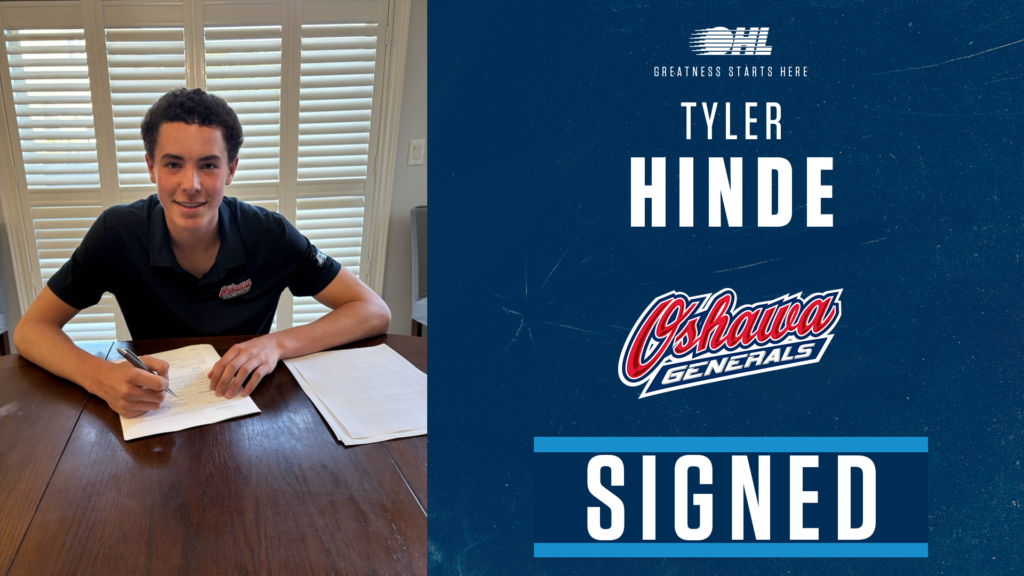 Generals sign third round pick Tyler Hinde - Ontario Hockey League