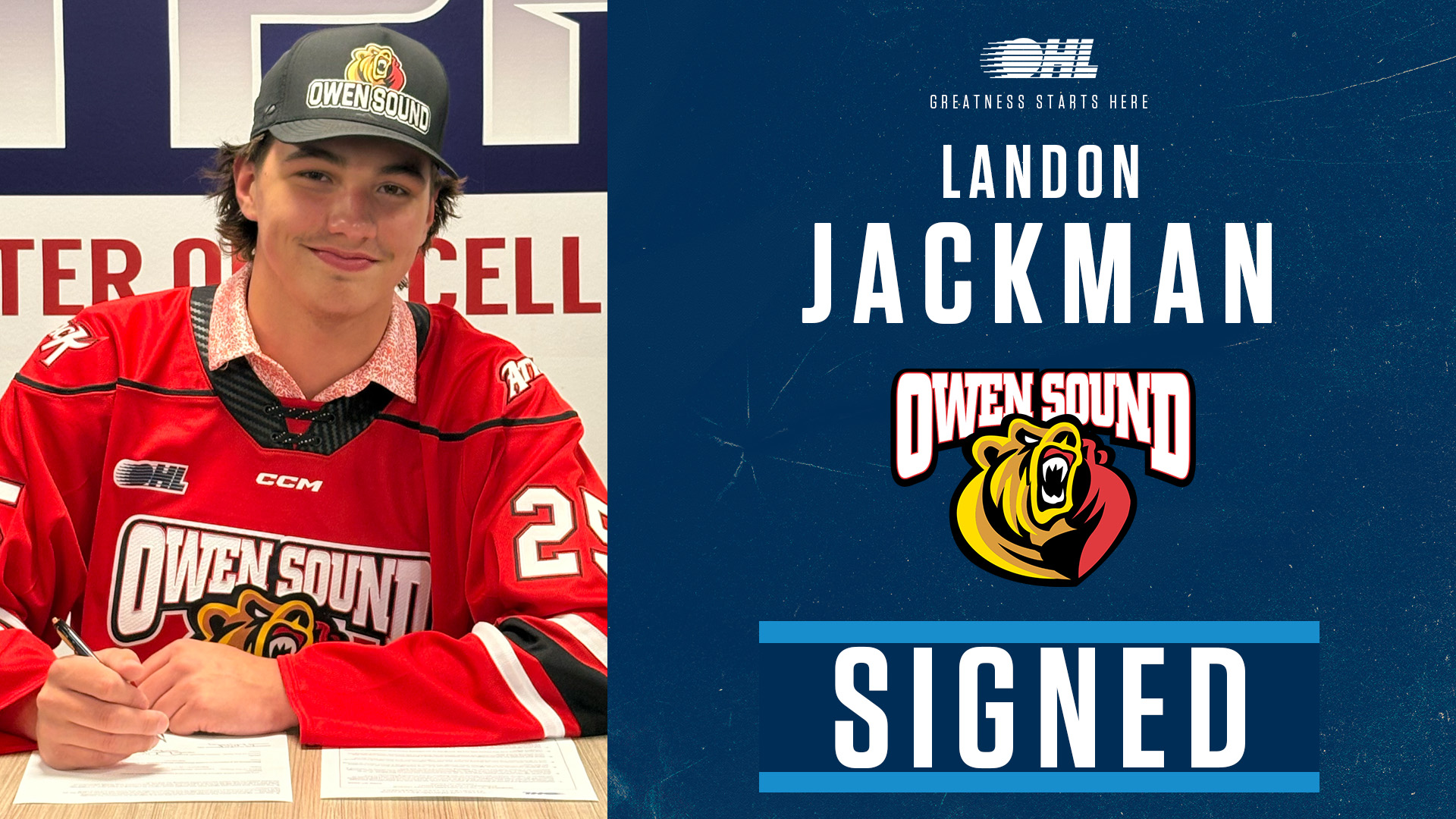 Attack sign second round pick Landon Jackman - Ontario Hockey League