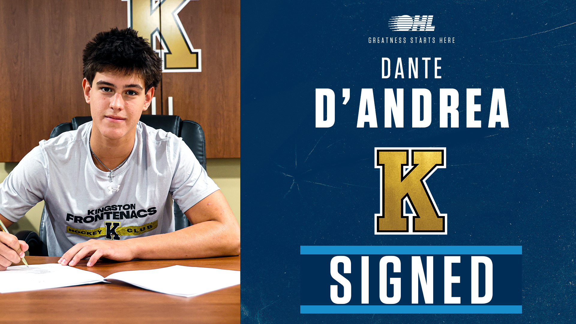 Dante D'Andrea commits to the Frontenacs - Ontario Hockey League