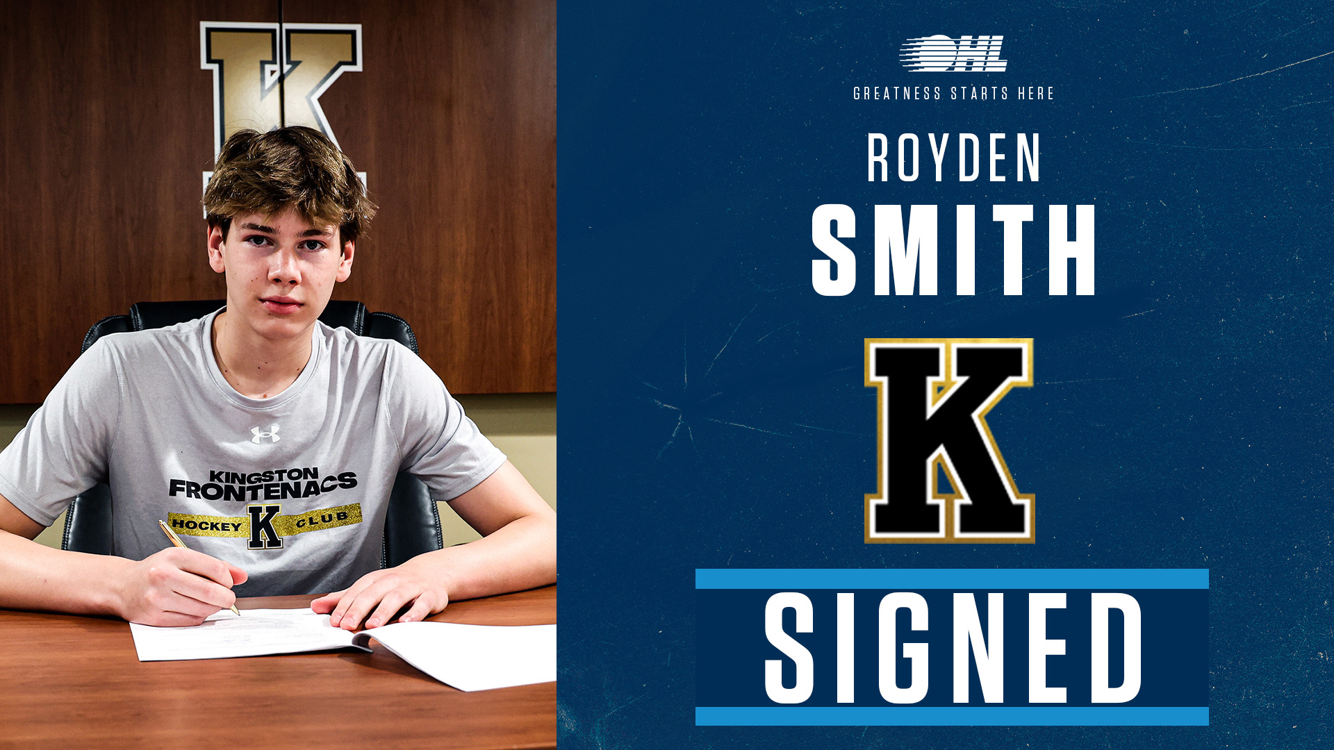 Frontenacs sign goaltender Royden Smith - Ontario Hockey League