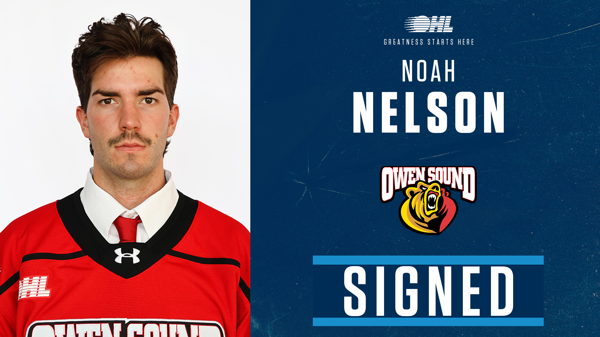 Attack sign forward Noah Nelson - Ontario Hockey League