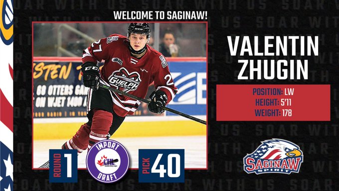 Spirit select Valentin Zhugin in 2023 CHL Import Draft - Saginaw Spirit