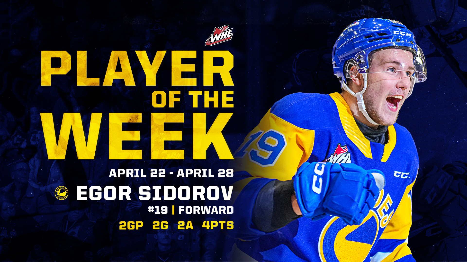 Sidorov named WHL Player of the Week for second straight week - Saskatoon Blades