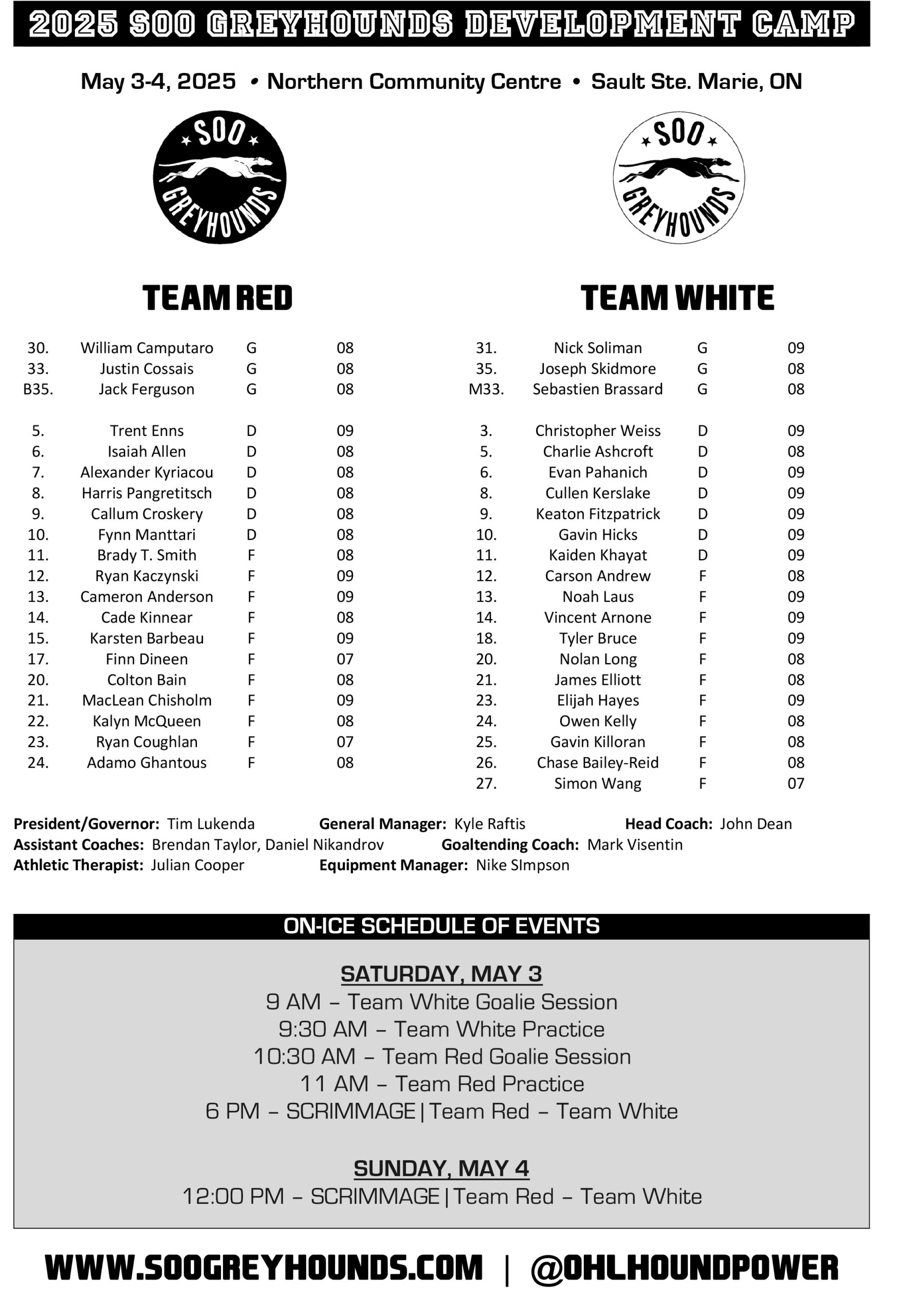 Line-Up Sheet - Soo Greyhounds