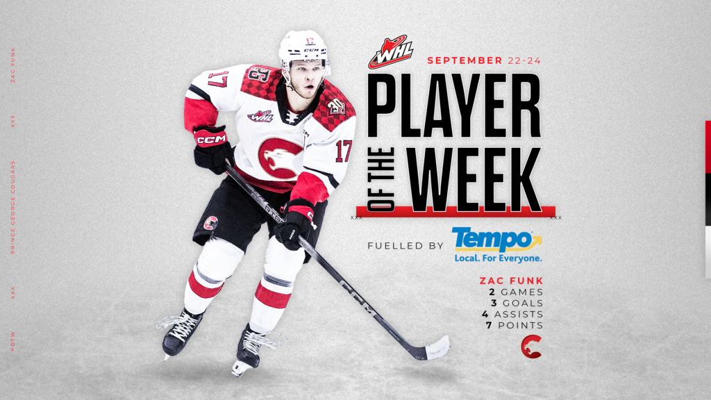 Cougars forward Funk named Tempo WHL Player of the Week - Western ...