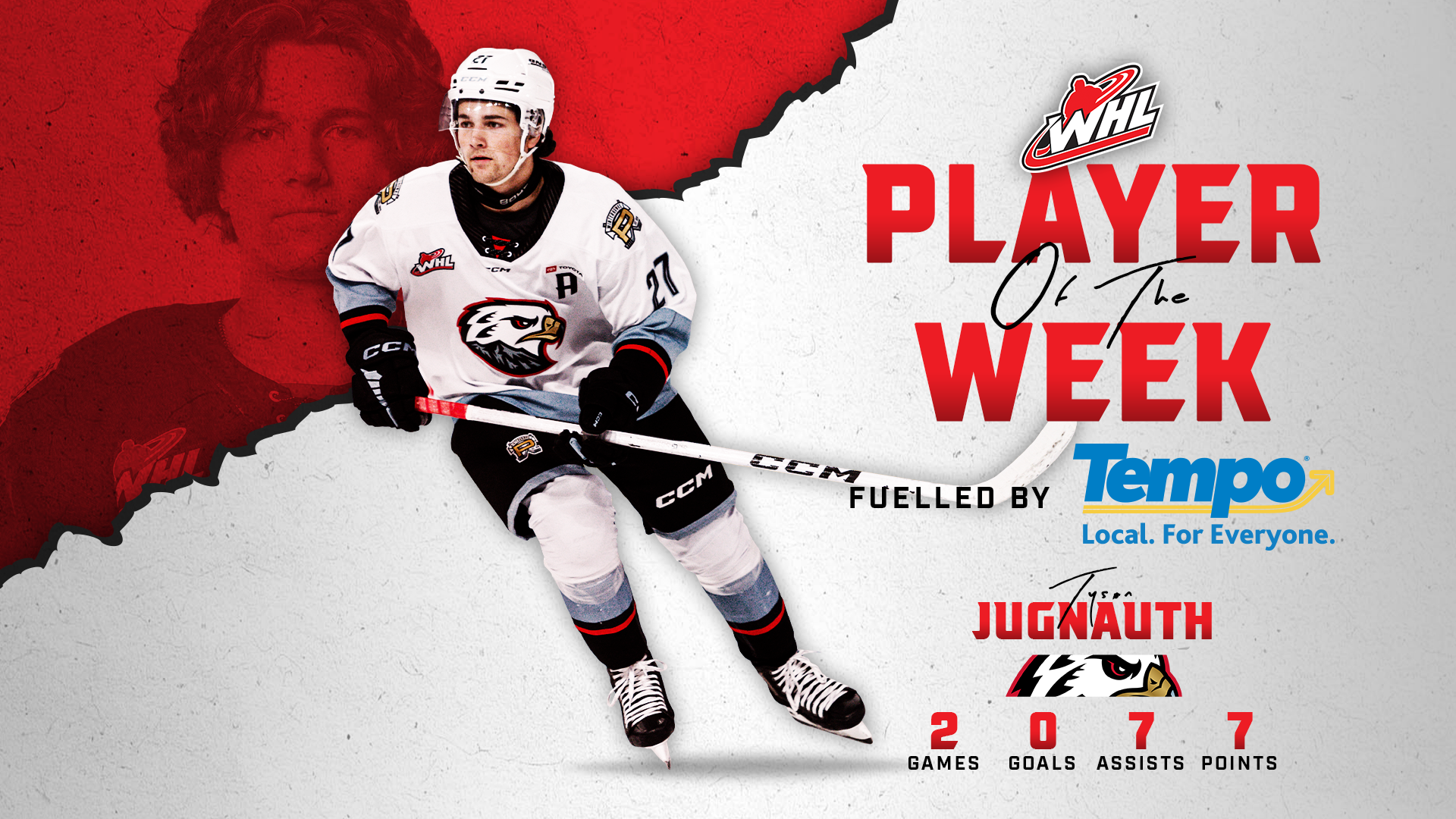 Kraken prospect Jugnauth named Tempo WHL Player of the Week - Western Hockey League