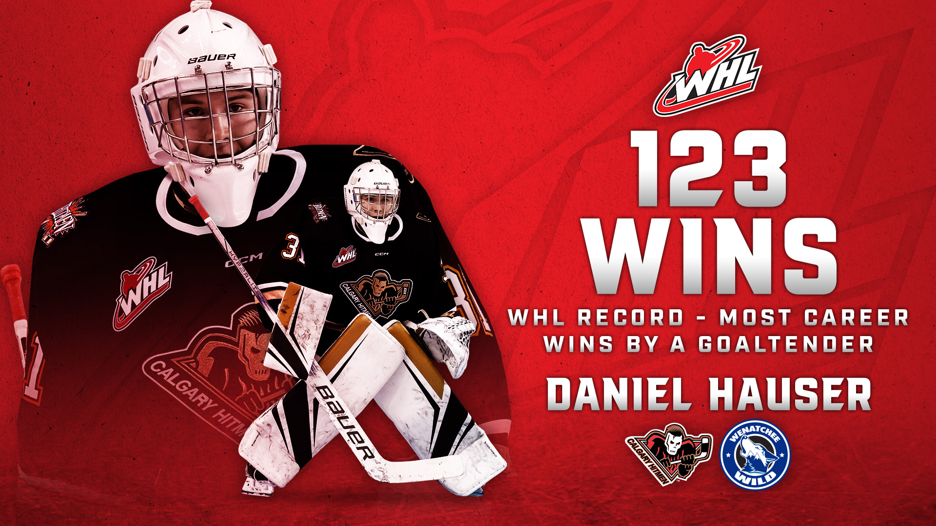 Hitmen goaltender Hauser sets all-time WHL wins record - Western Hockey ...