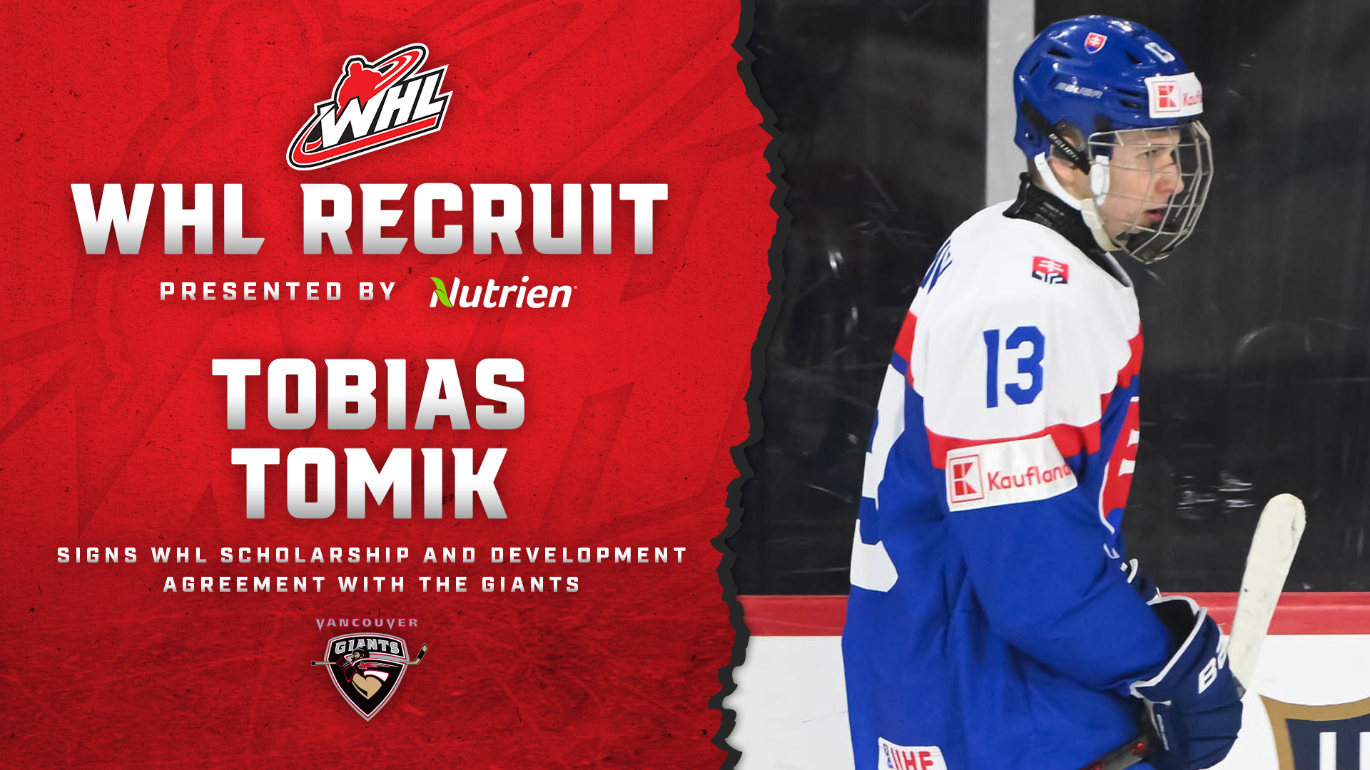 Giants 2024 CHL Import Draft selection Tobias Tomik to WHL Scholarship & Development Agreement ...