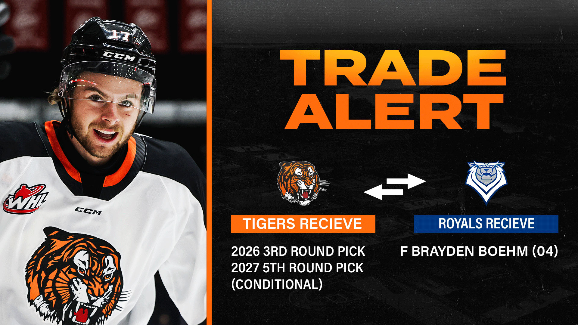 Tigers Trade Boehm to Victoria - Medicine Hat Tigers