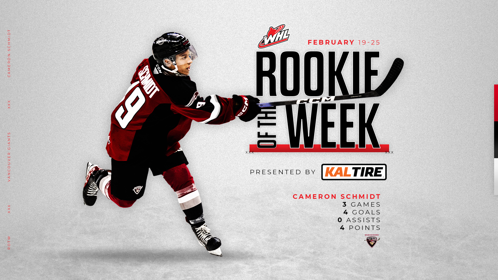 Giants Forward Schmidt Named WHL Rookie of the Week - Vancouver Giants