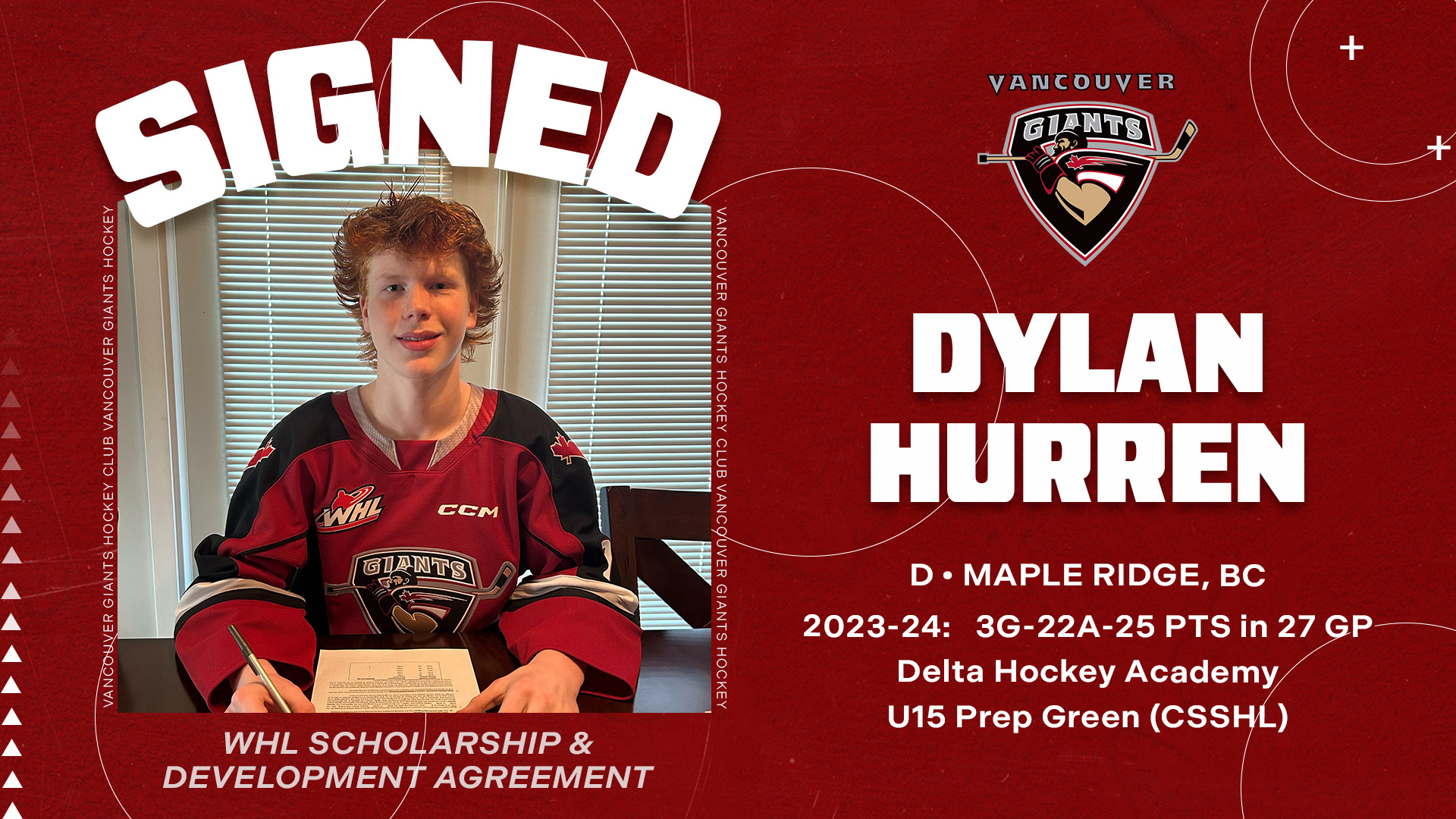 Giants Sign Hurren to WHL Scholarship & Development Agreement ...