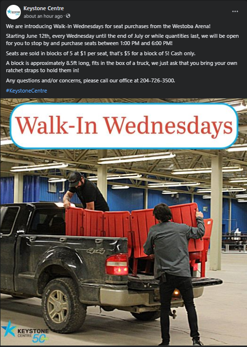 New Keystone Centre Seats - Brandon Wheat Kings