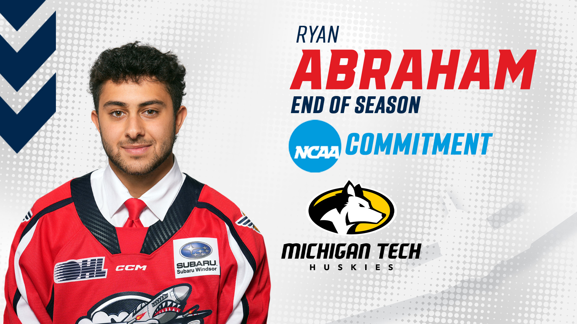 Spitfires’ overage forward Ryan Abraham commits to Michigan Technological University - Windsor ...